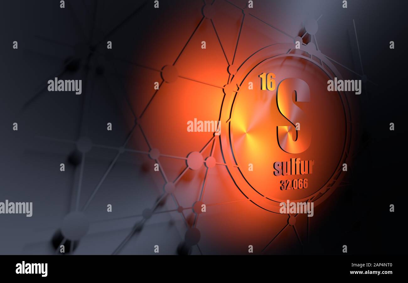 Sulfur chemical element. Sign with atomic number and atomic weight ...