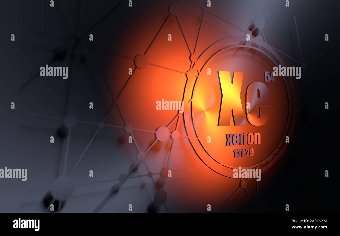 Xenon chemical element. Sign with atomic number and atomic weight ...