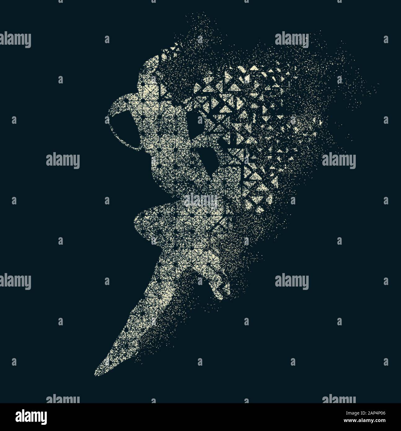 Astronaut in spacesuit. Flying silhouette of a spaceman textured by ...