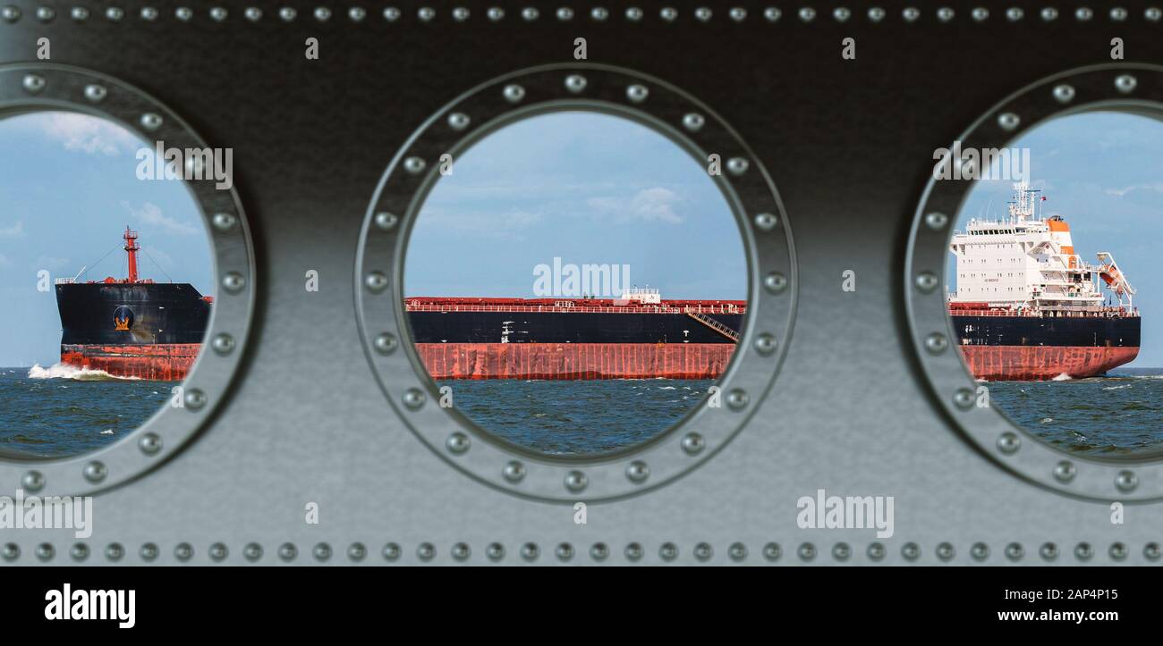 Looking through a ship Porthole. Ship on the ocean. 3D Rendering Stock ...