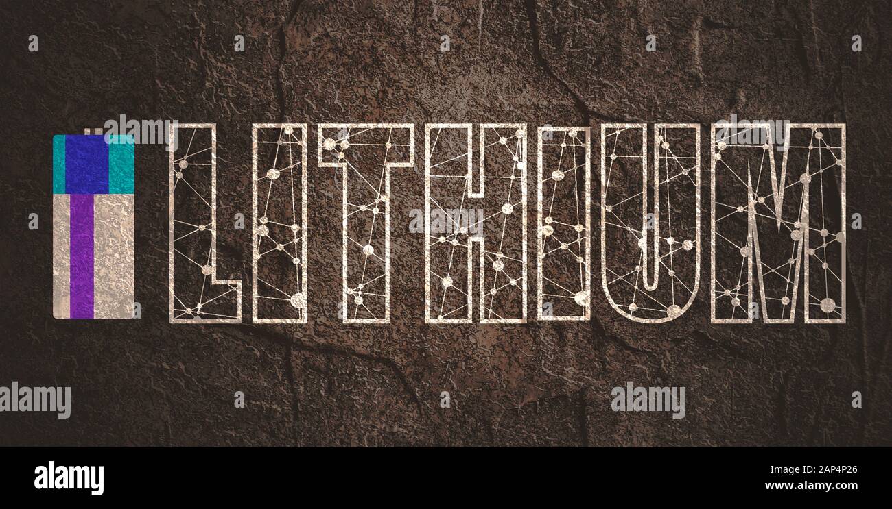 Illustration of cylinder battery. Lithium text textured by lines and ...