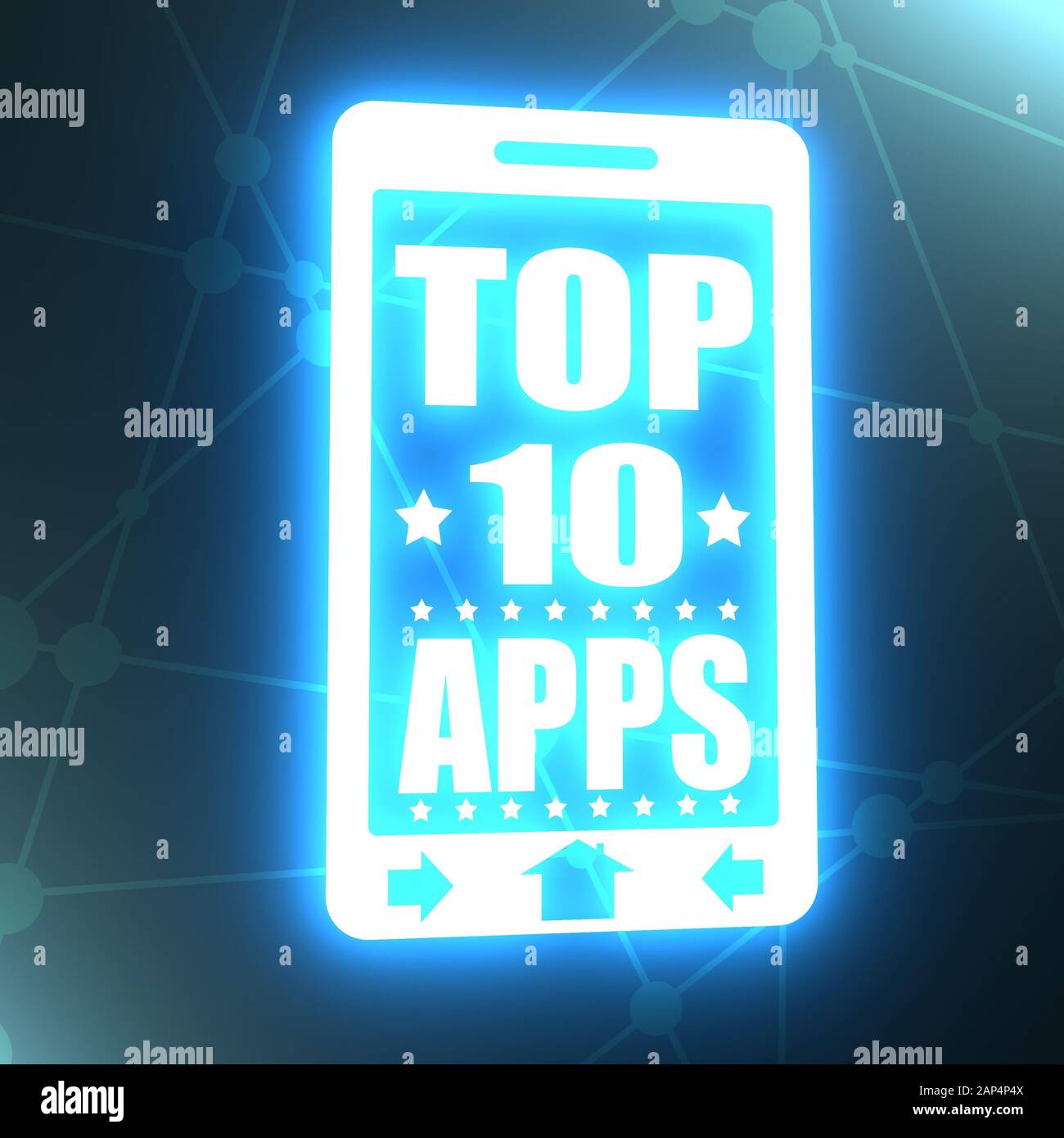 Top ten apps text on phone screen. Abstract touchscreen with lettering. 3D rendering Stock Photo ...