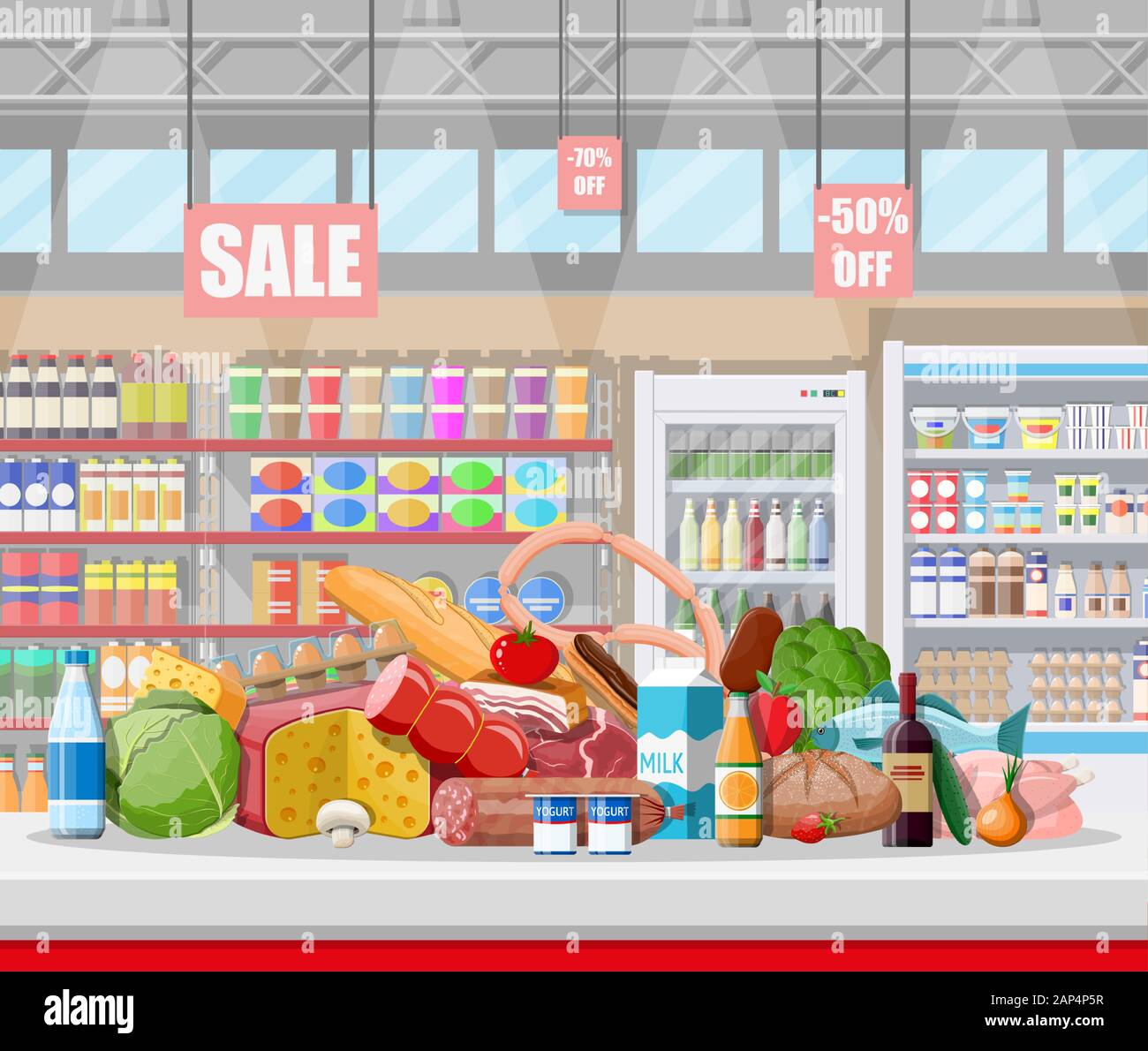 Supermarket store interior with goods Stock Vector Image & Art - Alamy