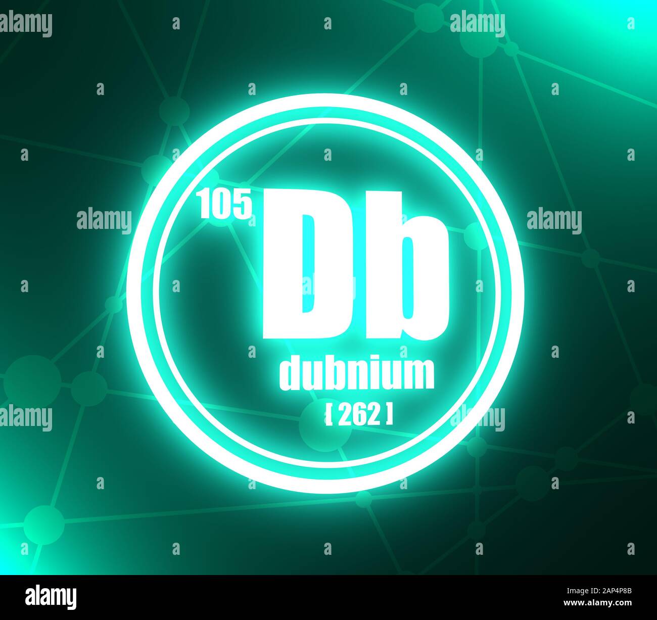 Dubnium chemical element. Sign with atomic number and atomic weight ...