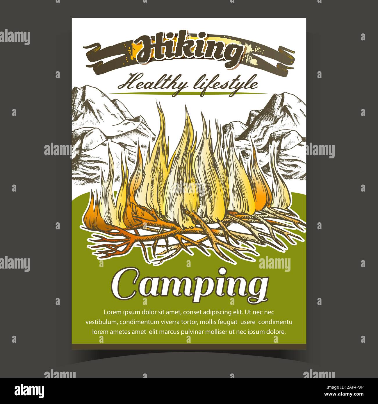 Hiking Camping Adventure Advertise Banner Vector Stock Vector Image ...