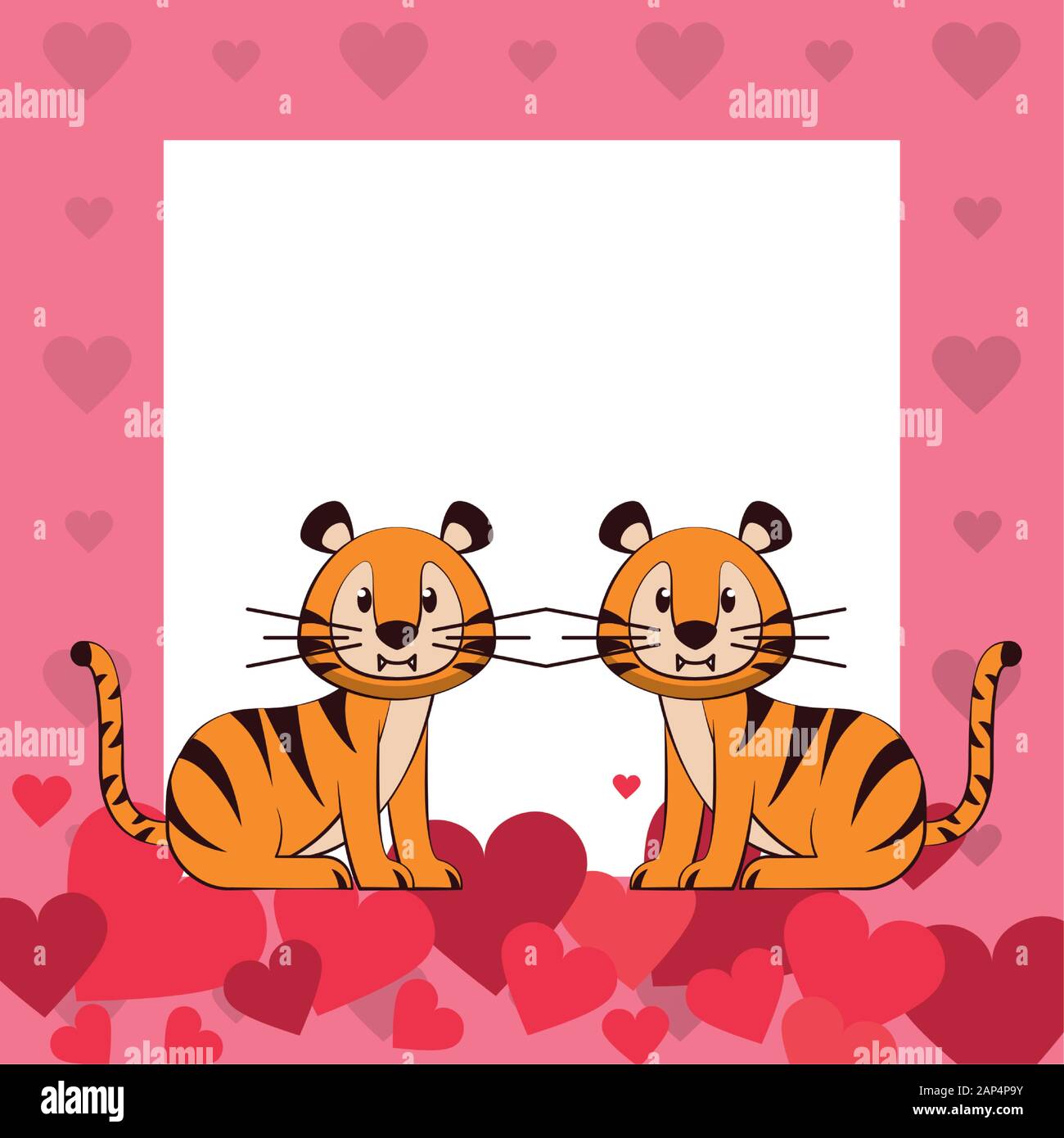 happy valentines day card with cute tigers couple Stock Vector Image ...