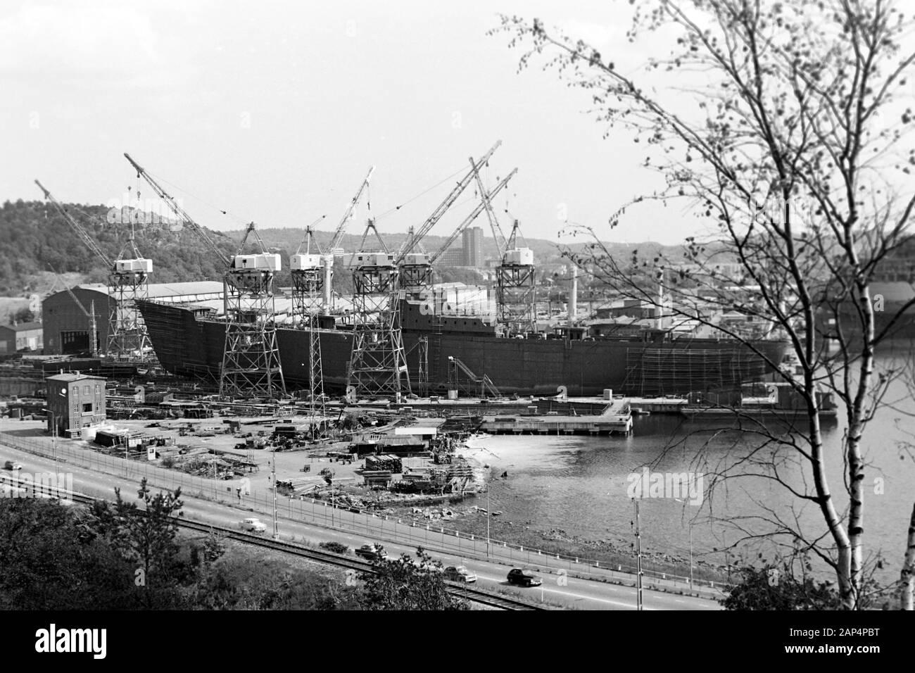 Die Werft von Uddevalla, geschlossen 1985, 1969. Uddevalla shipyard ...