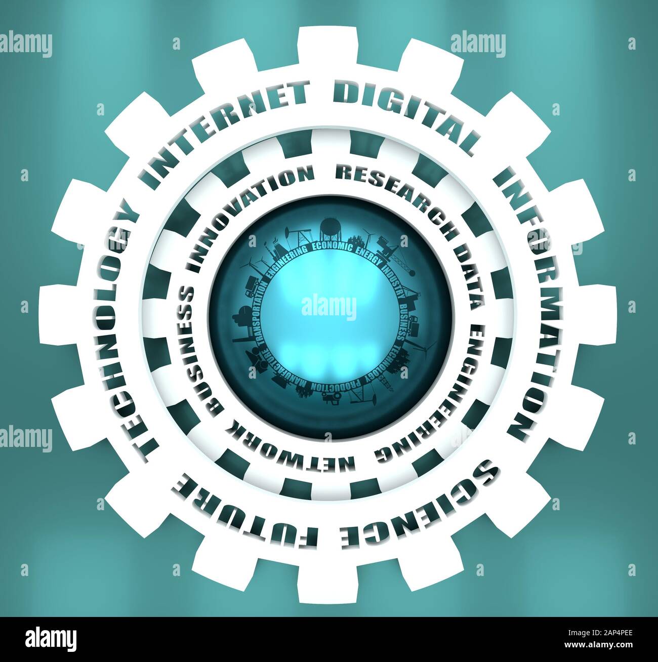 Technology relative words on the mechanism of gears. Concept in ...