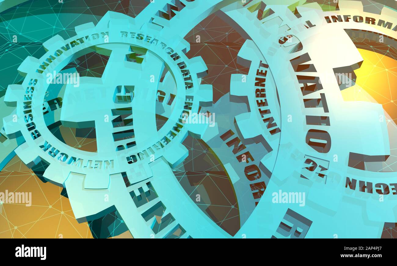 Technology relative words on the mechanism of gears. Concept in ...