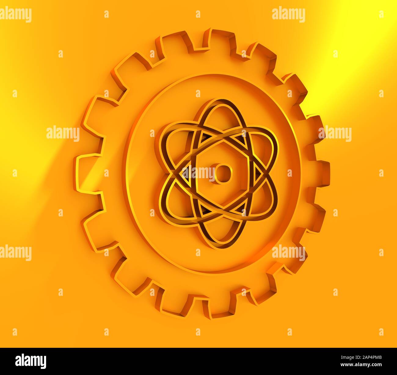 Pictograph of atom in the center of gear. Brochure or report design ...