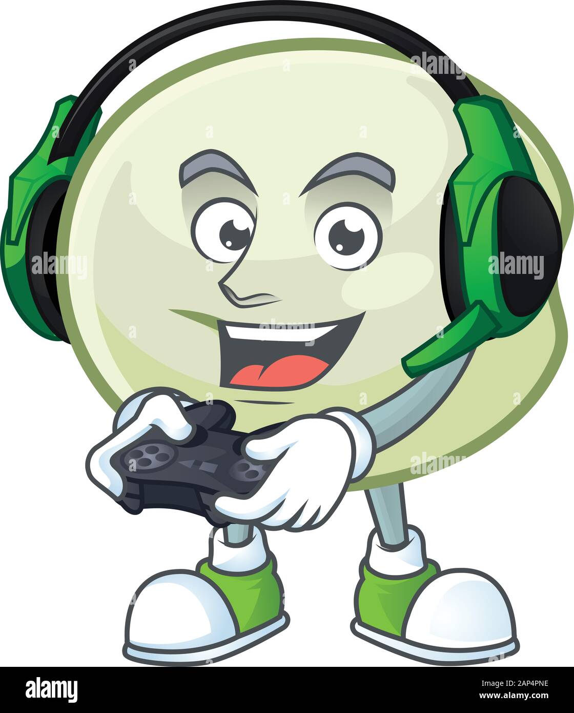Cool green hoppang cartoon mascot with headphone and controller Stock ...