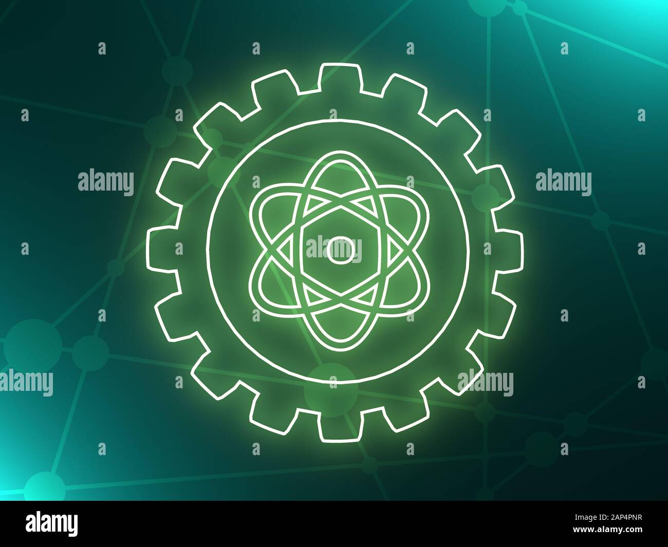 Pictograph of atom in the center of gear. Brochure or report design ...