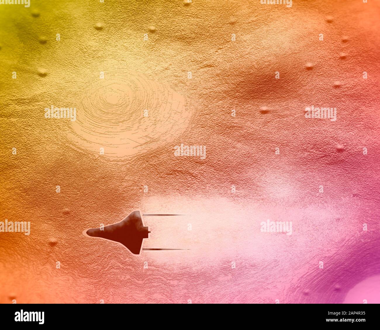 Flying space ship over the planet. View from above. Outer space ...