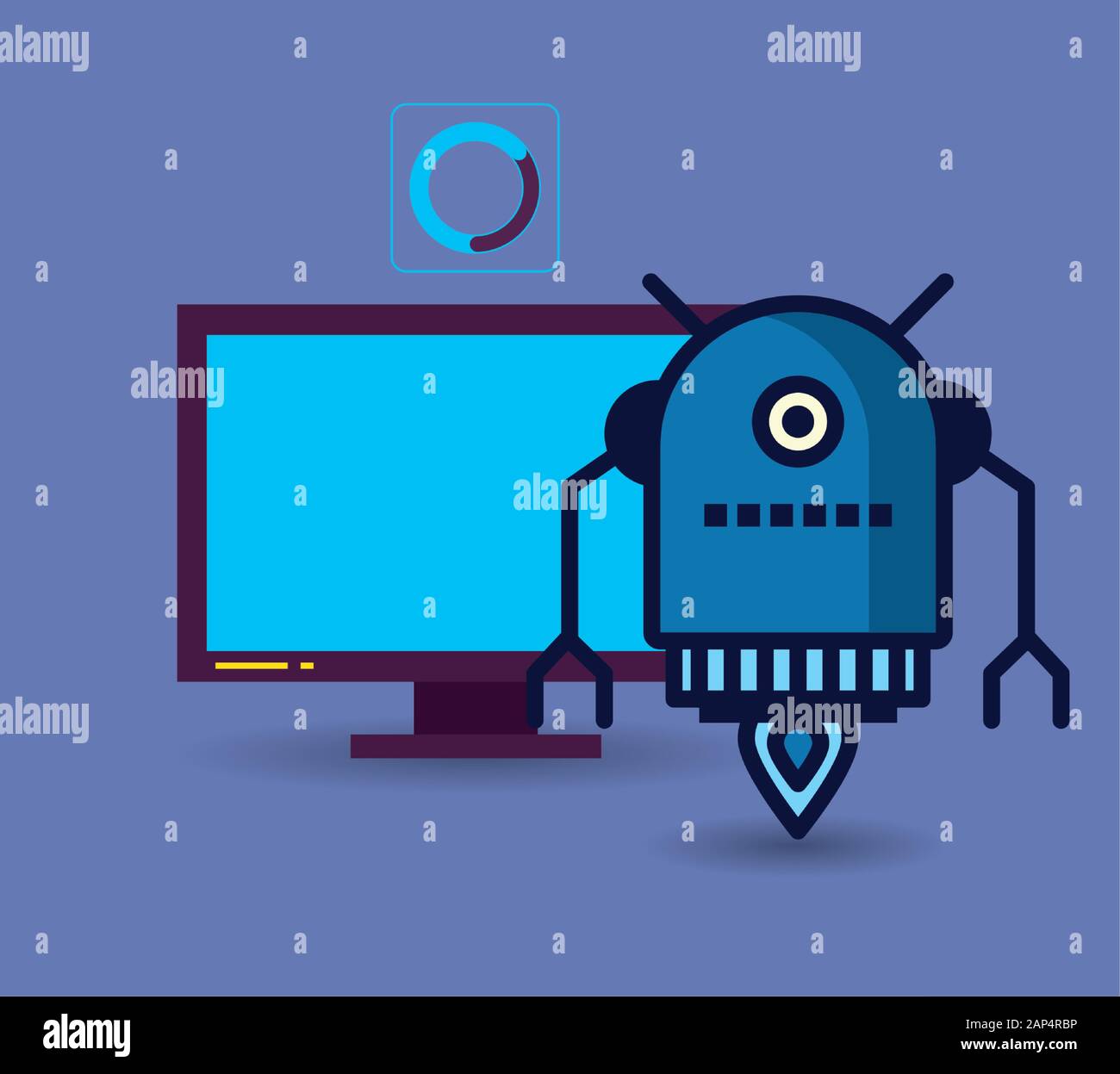 robot floating with computer display Stock Vector Image & Art - Alamy