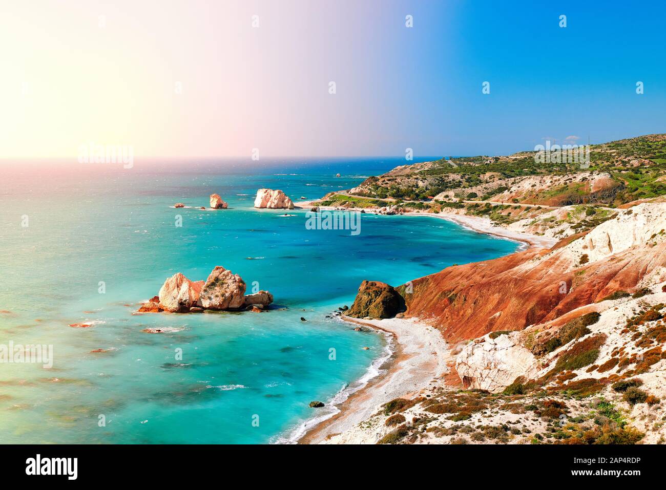 Seashore and pebble beach with wild coastline in Cyprus island, Greece ...