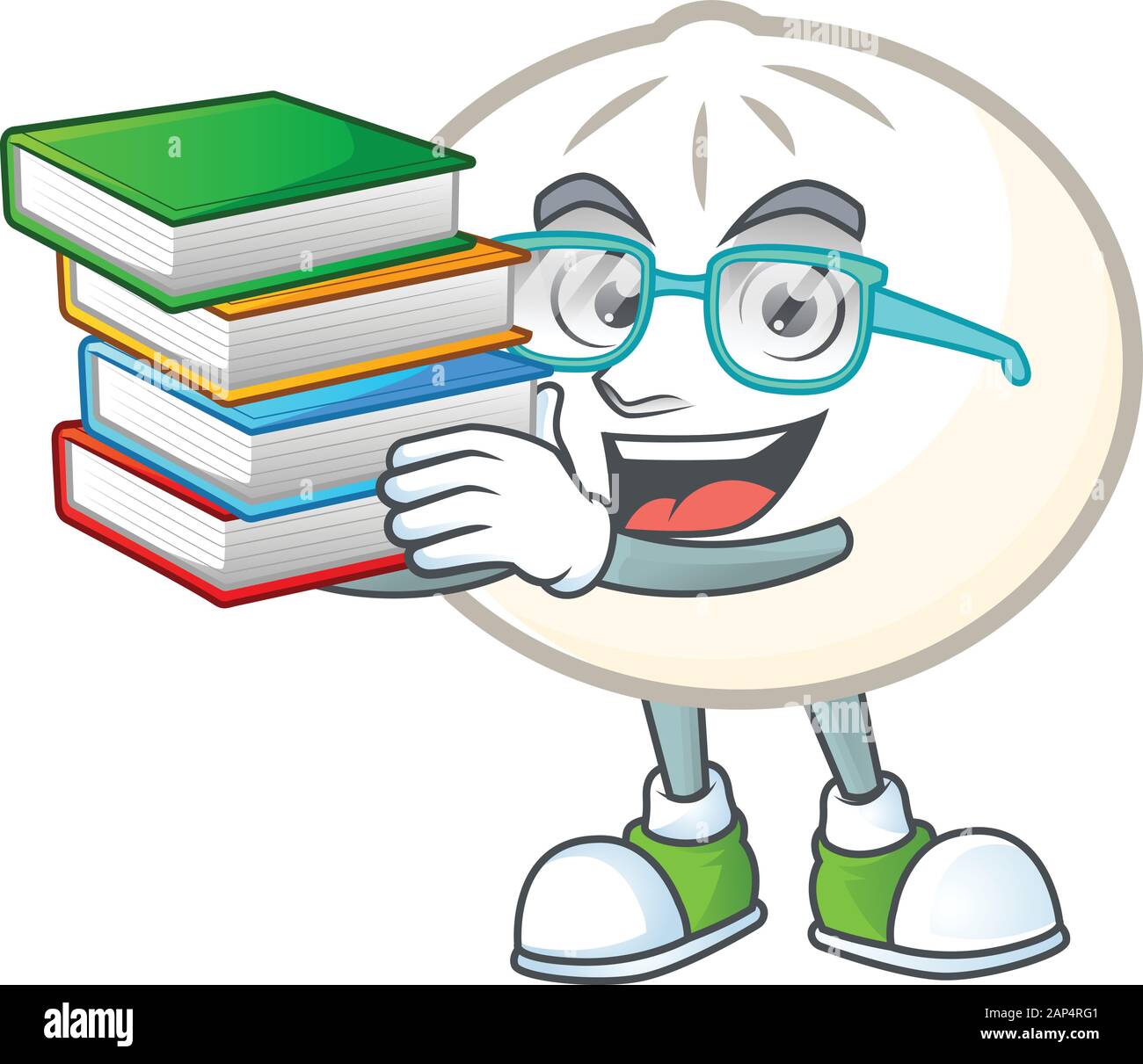 Cool and clever Student white hoppang mascot cartoon with book Stock ...