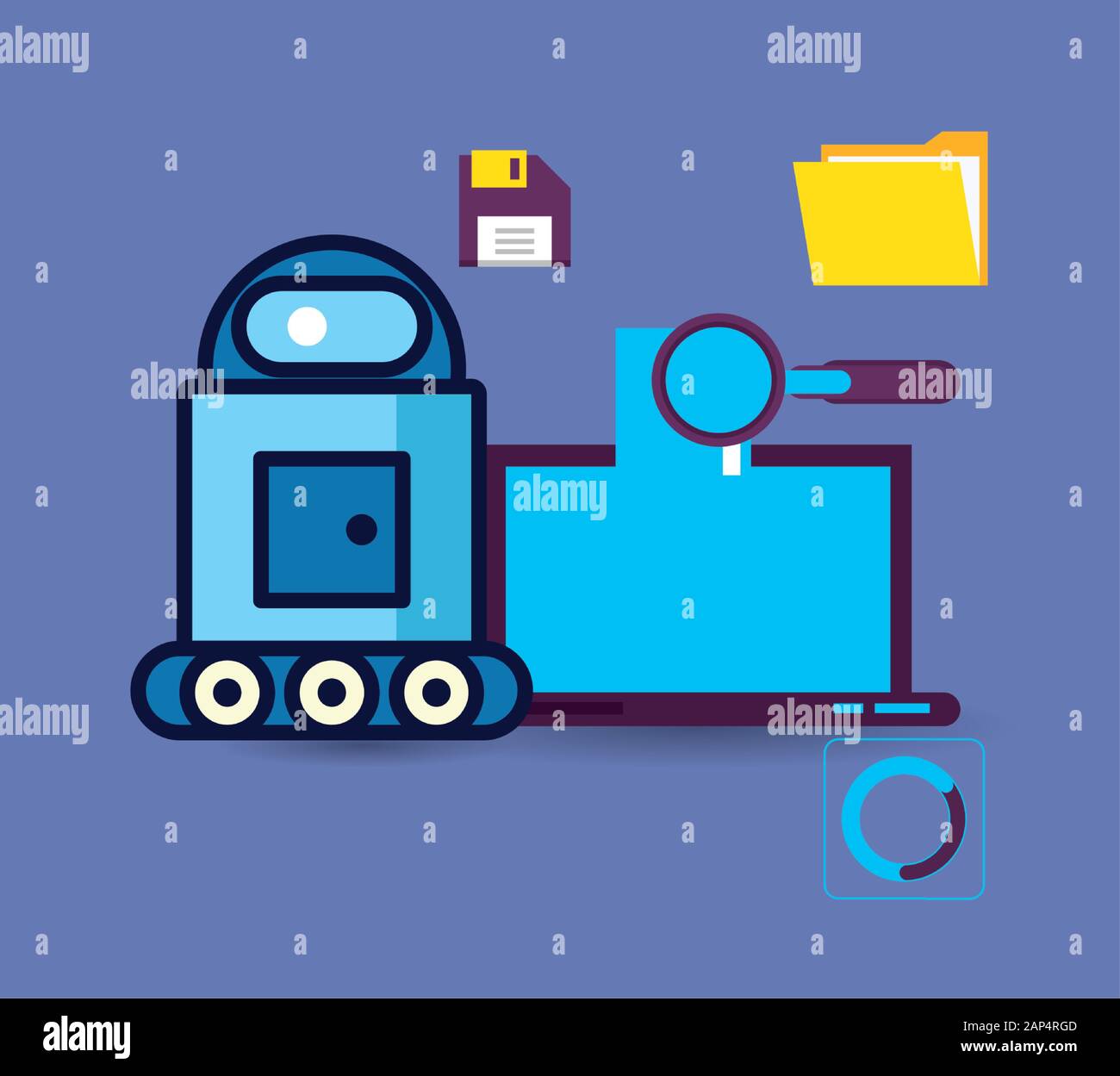 robot with wheel and data center icons Stock Vector Image & Art - Alamy