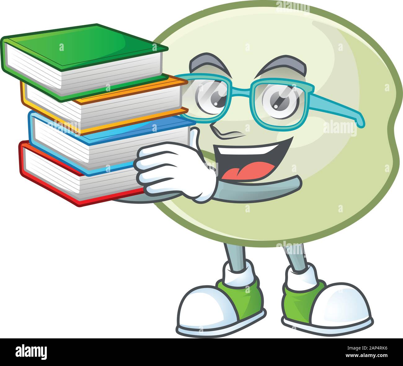 Cool and clever Student green hoppang mascot cartoon with book Stock ...
