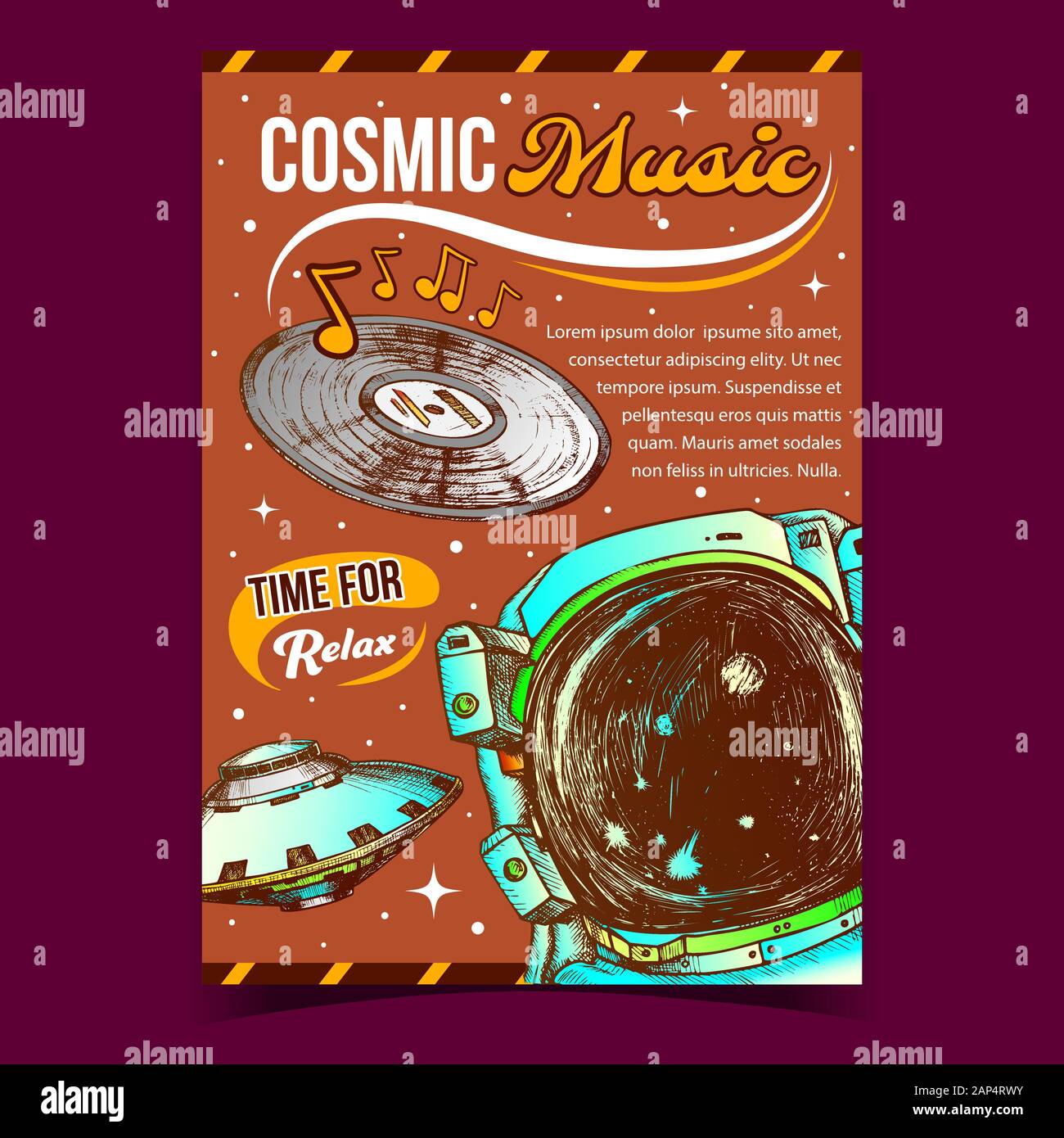 Cosmic Music Relax Time Advertising Poster Vector Stock Vector Image ...