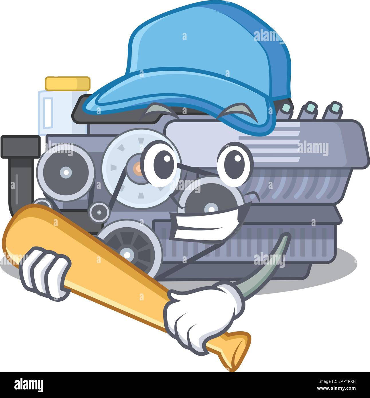 Sporty combustion engine cartoon character design with baseball Stock ...