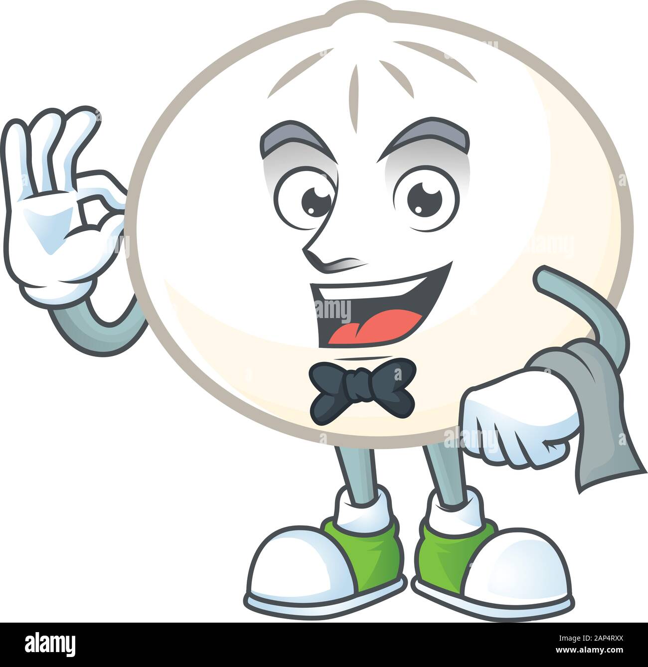 Friendly white hoppang Character stand as a Waiter character Stock ...