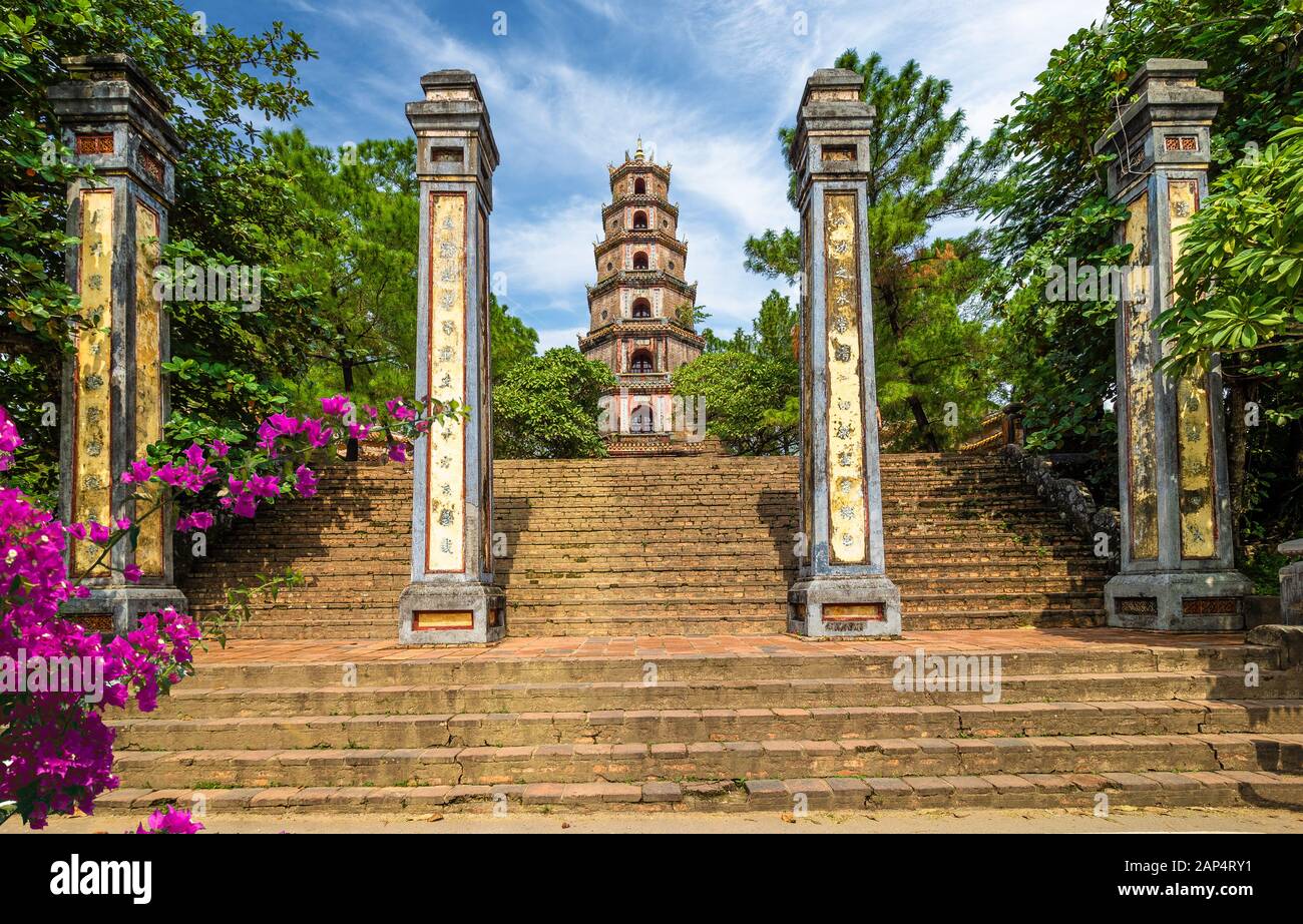 Thien Mu pagoda, historic temple in the city of Hue in Vietnam Stock ...