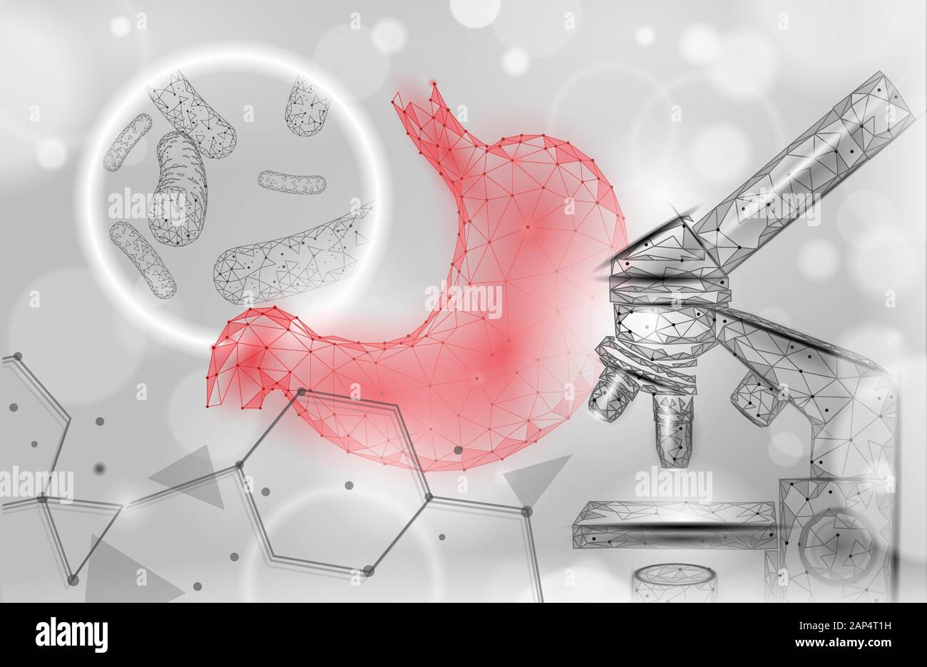Human stomach microscope 3D low poly render probiotics. Healthy normal ...