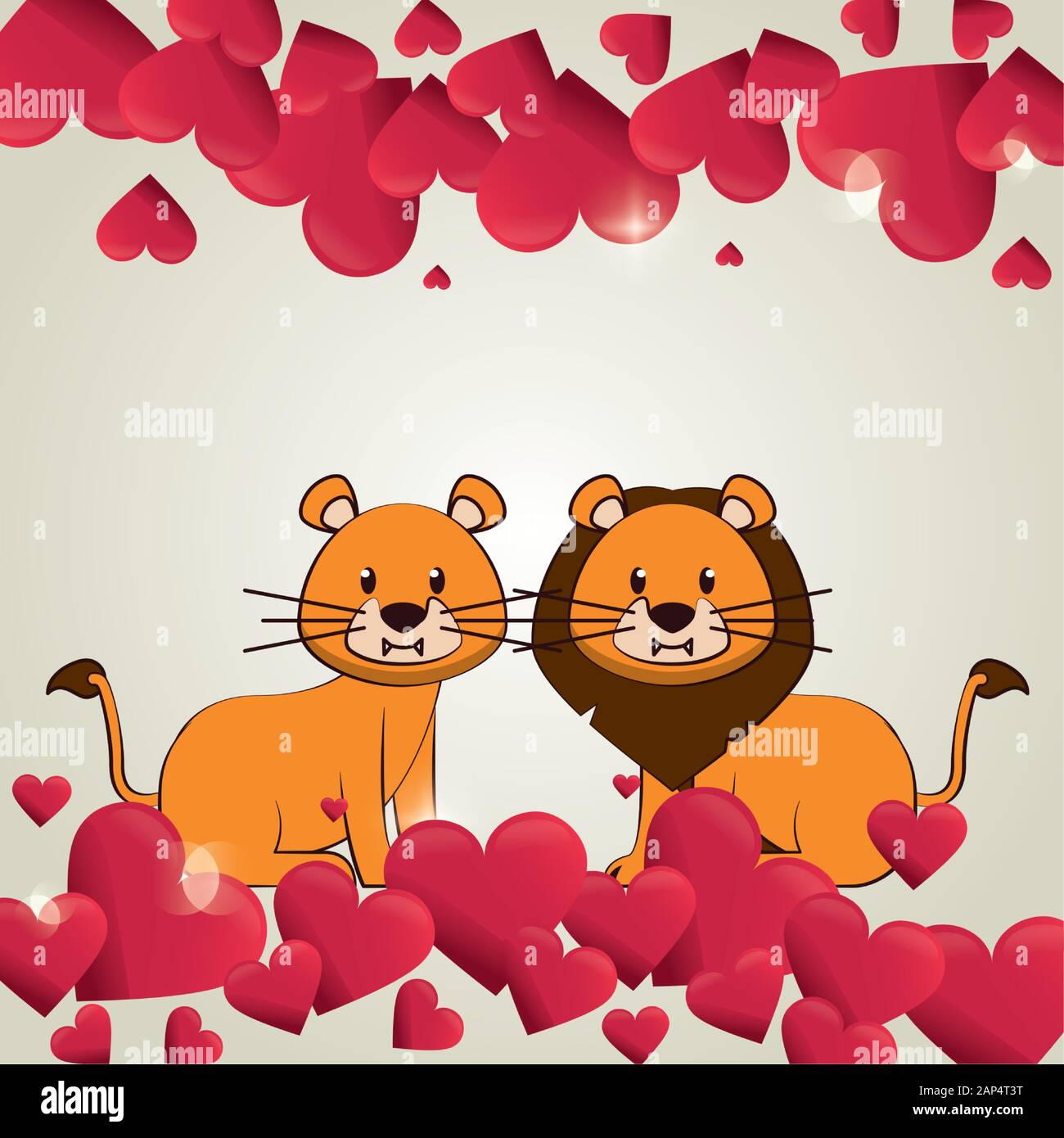 happy valentines day card with cute lions couple Stock Vector Image ...