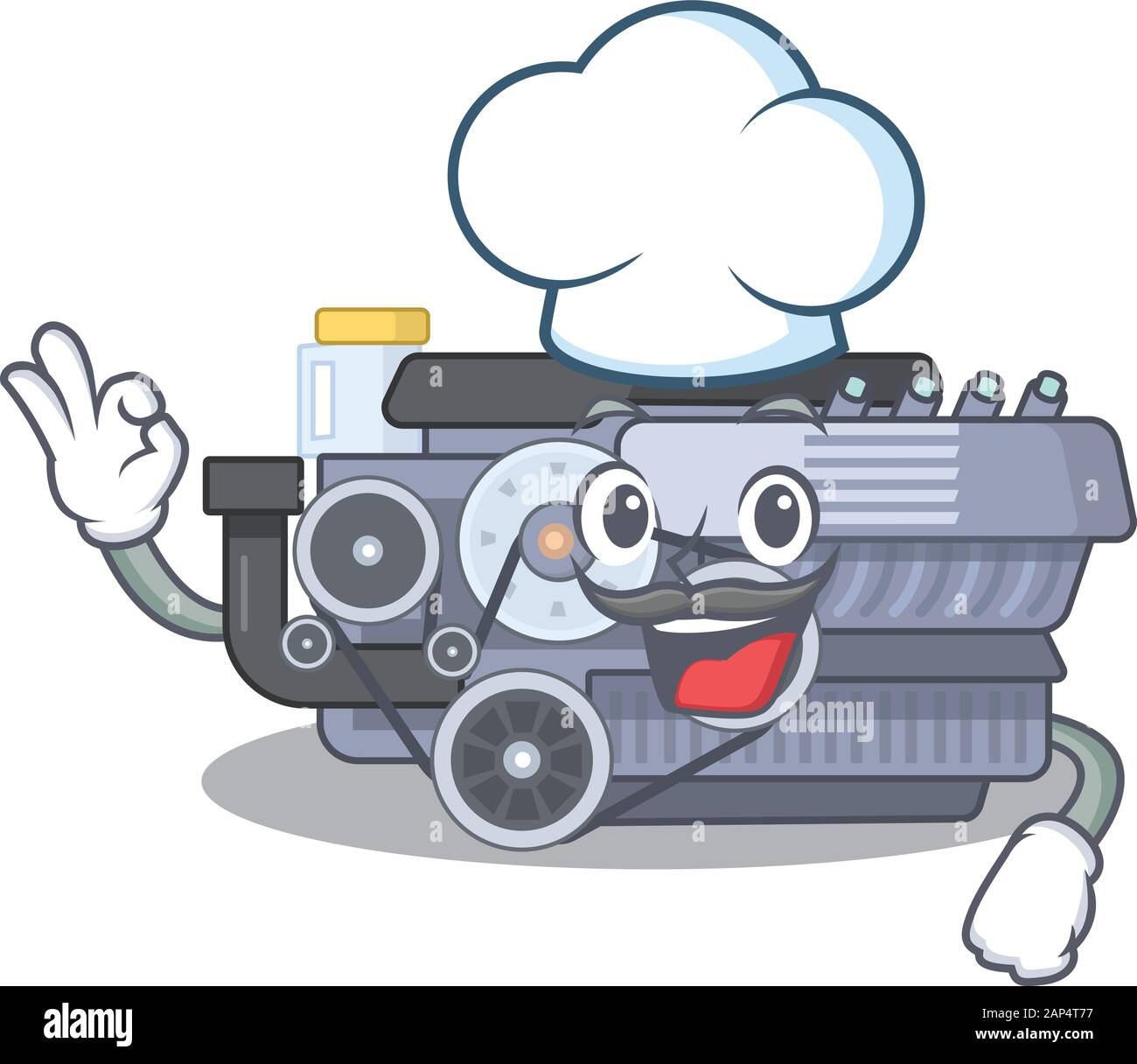 Combustion engine cartoon character wearing costume of chef and white ...