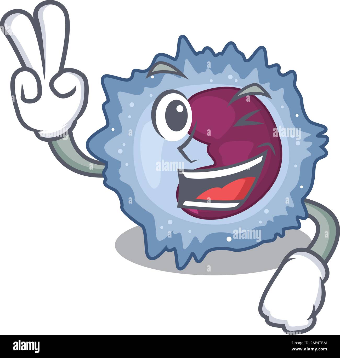 Smiley mascot of monocyte cell cartoon Character with two fingers Stock ...