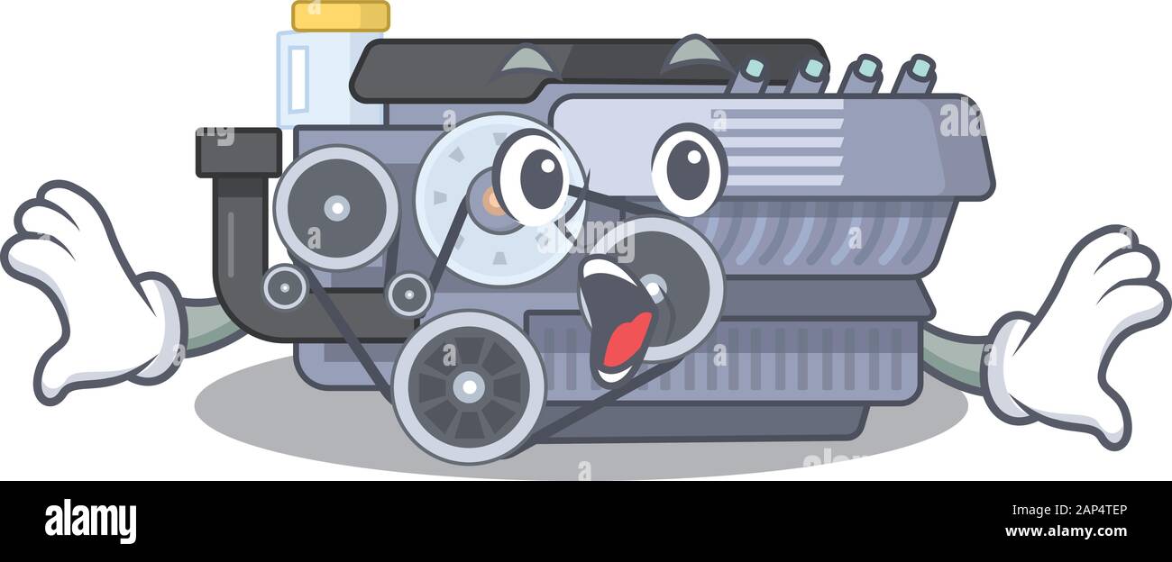 Combustion engine cartoon character design on a surprised gesture Stock ...