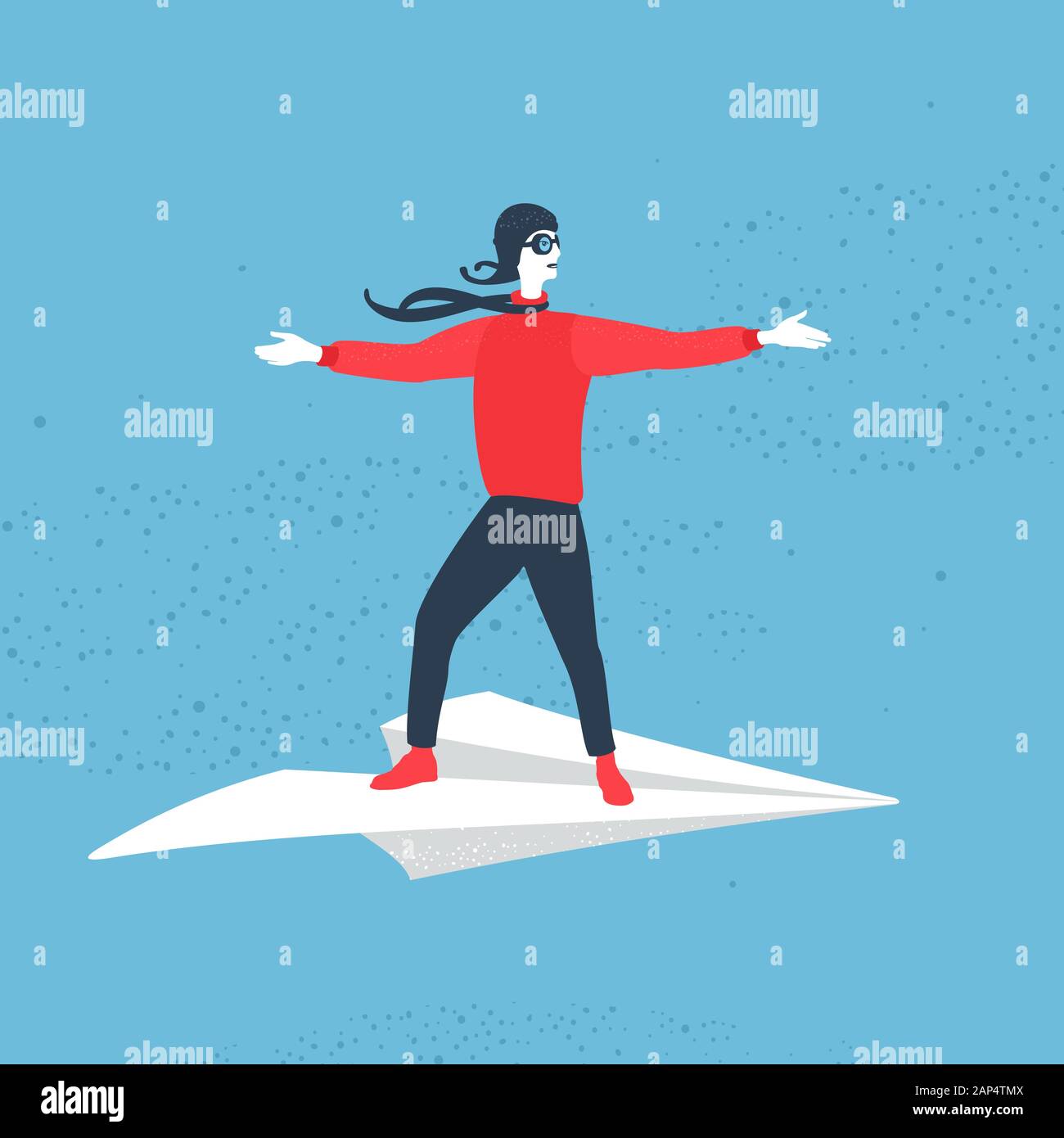 Illustration Vector Man Flying On Paper Airplane Stock Vector Image ...