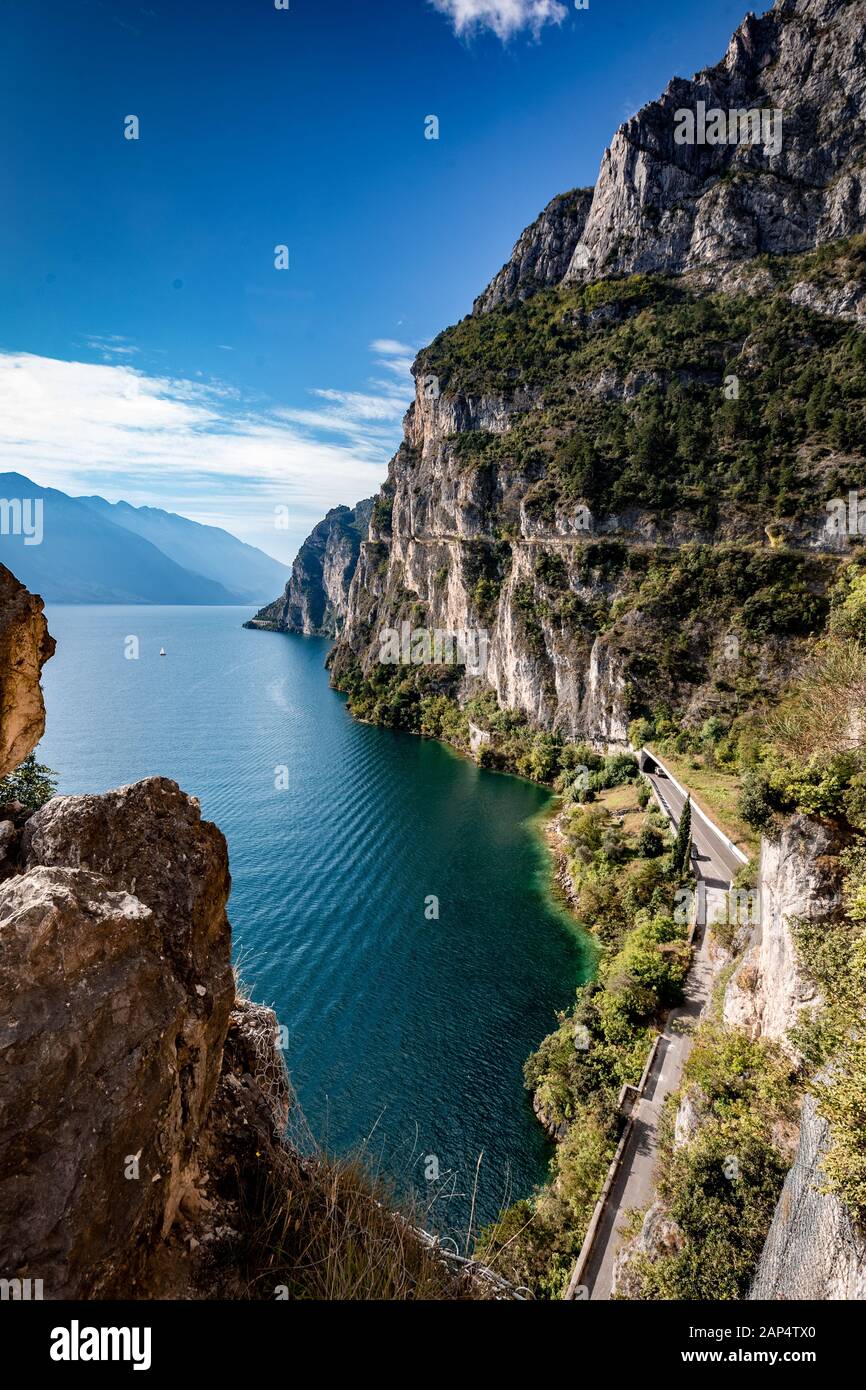 Mountain scenic alpine panoramic landscape, blue skies, coastline Stock ...