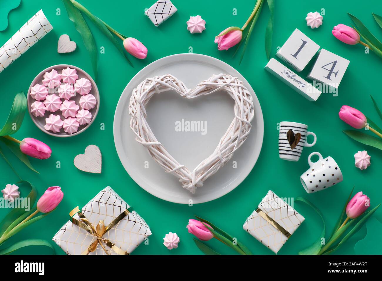 Geometric Valentine flat lay with Valentine's date February 14 on ...