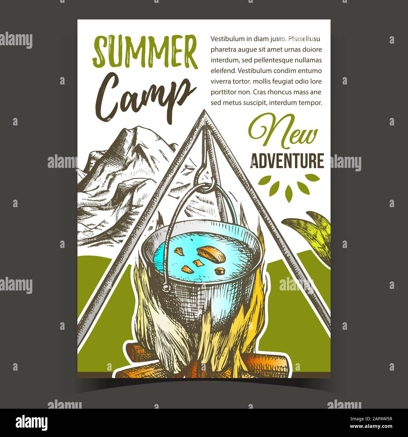 Summer Camp Adventure Advertising Banner Vector Stock Vector Image ...