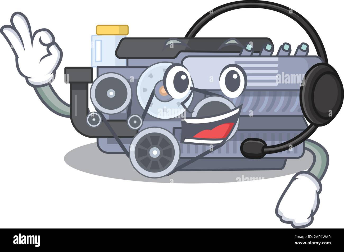 Smiley combustion engine cartoon character design wearing headphone ...