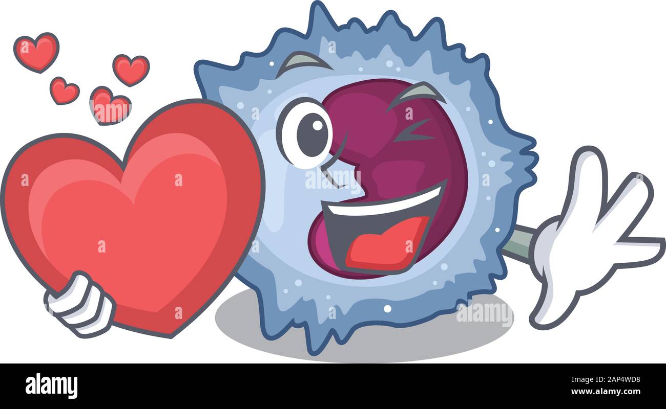 Funny Face monocyte cell cartoon character holding a heart Stock Vector ...
