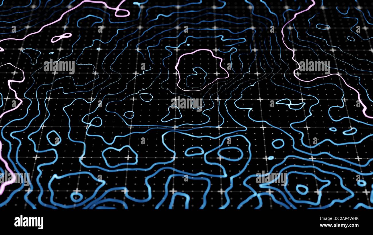 Abstract technological image of glowing topographical map. The concept ...