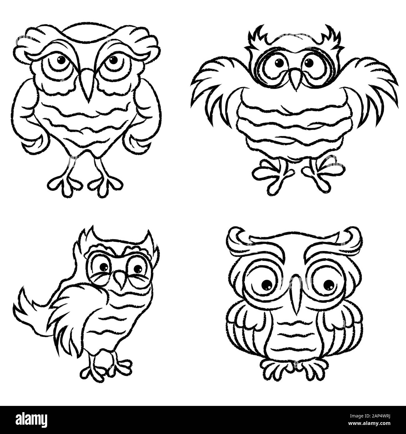 Black And White Cartoon Owls