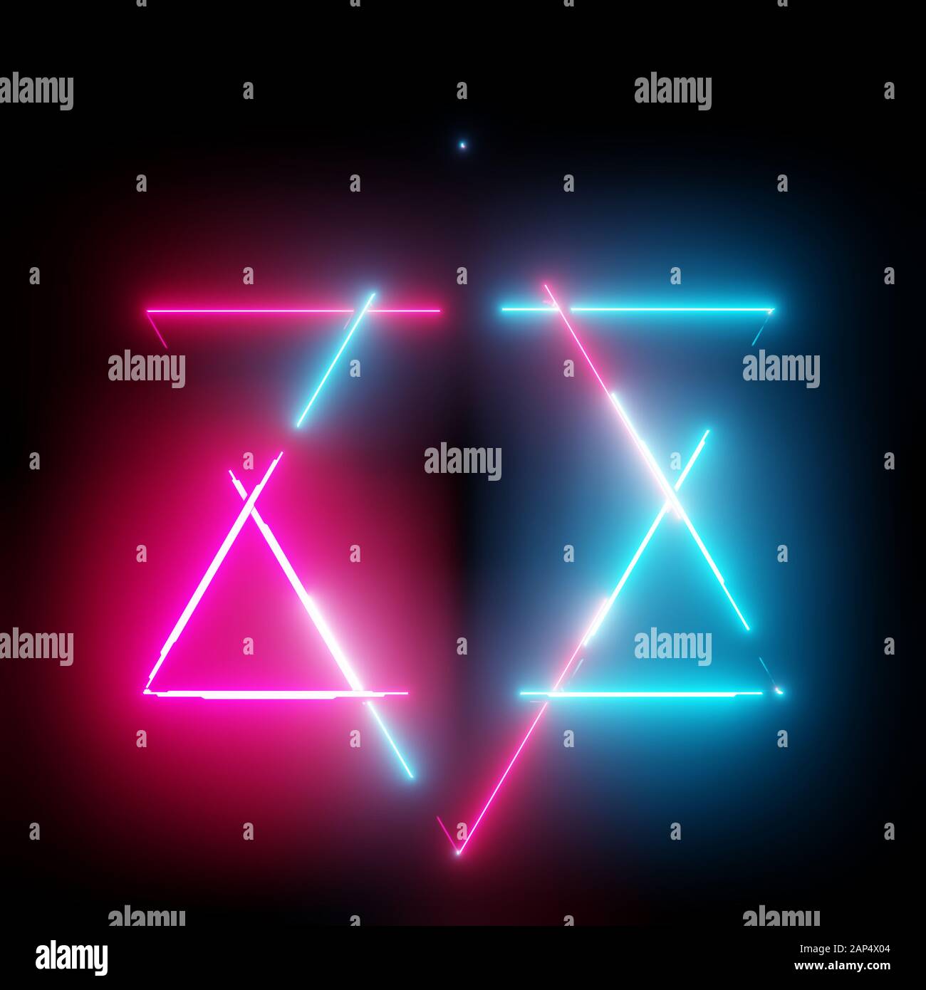 Neon light triangles frame on dark background. 3D illustration Stock ...