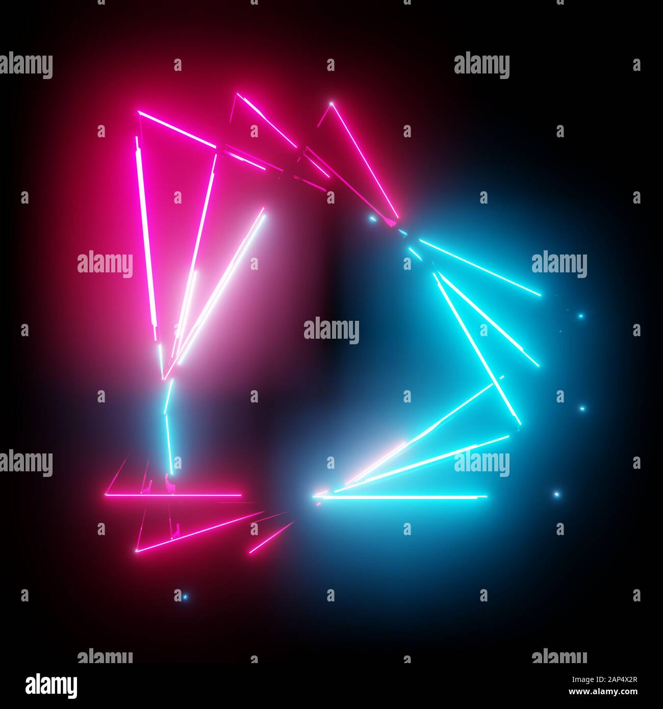 Neon light triangles frame on dark background. 3D illustration Stock ...