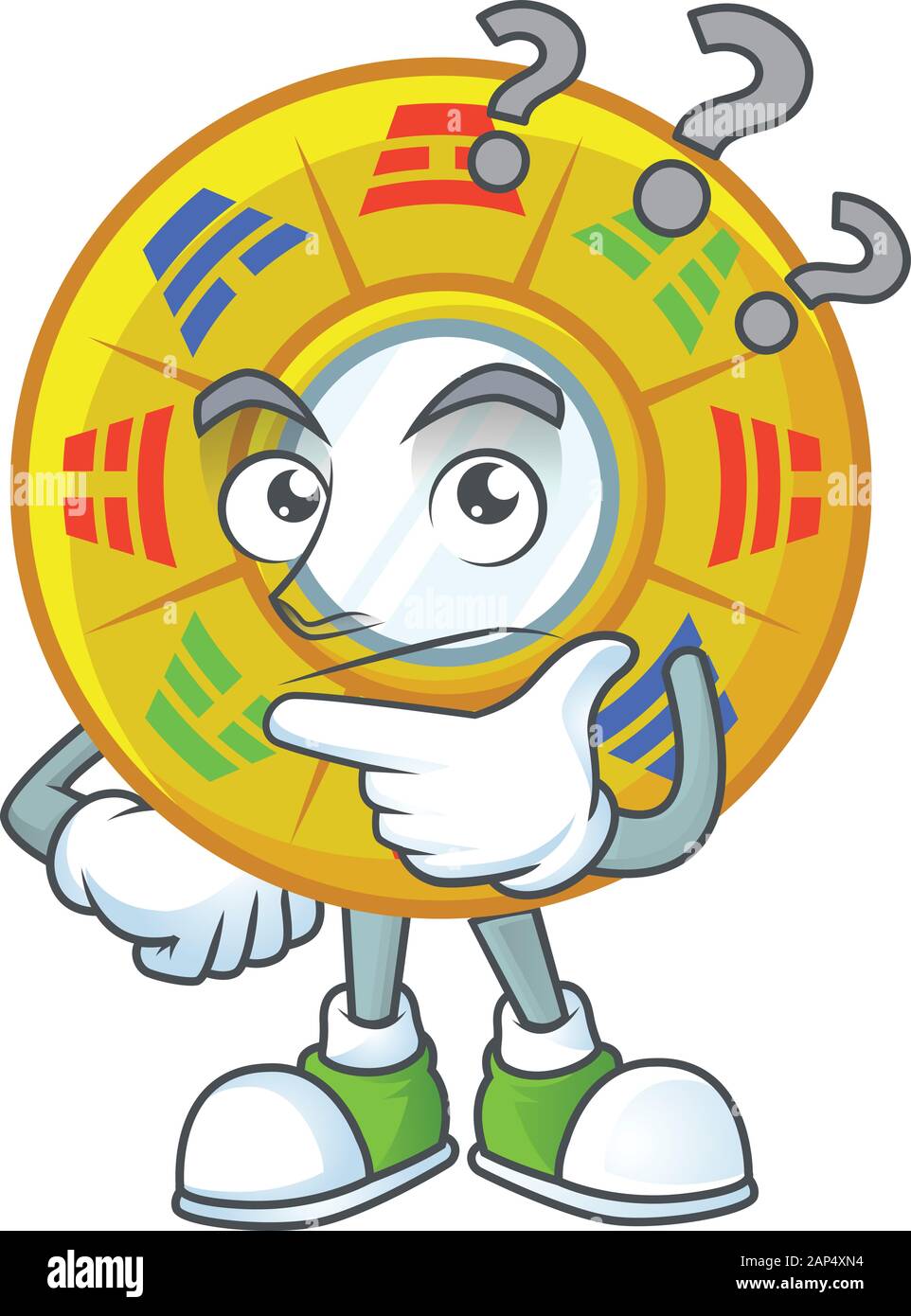Chinese circle feng shui cartoon mascot style with confuse gesture ...