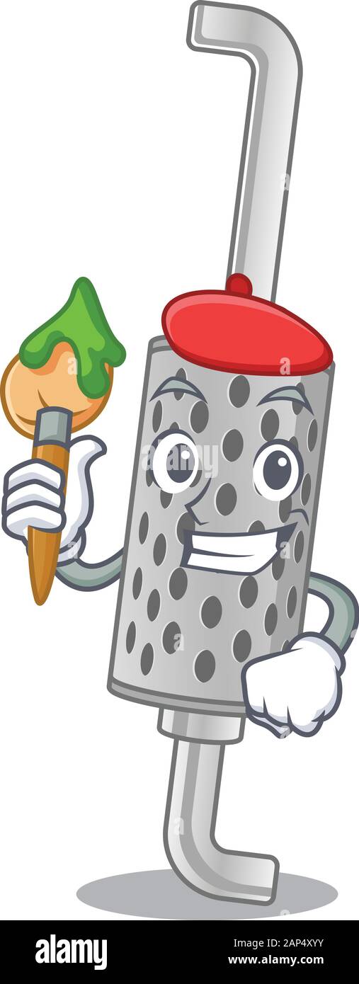 Cartoon character of exhaust pipe Artist with a brush Stock Vector ...