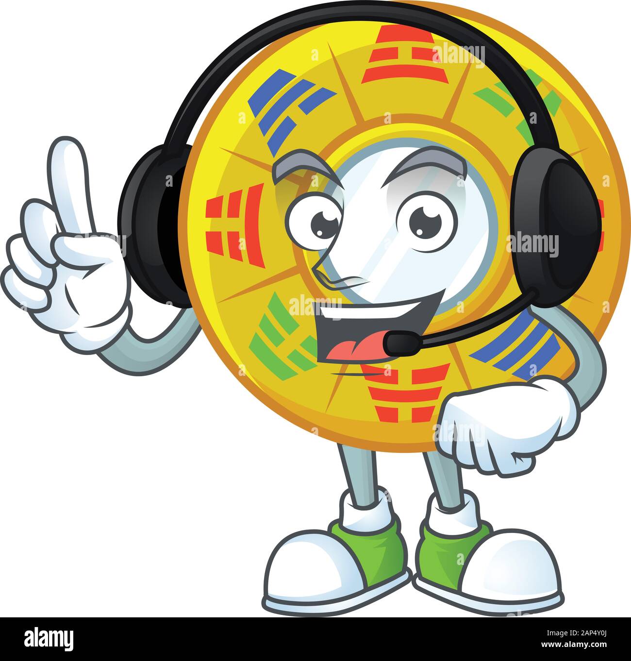 Smiley chinese circle feng shui cartoon character design wearing ...