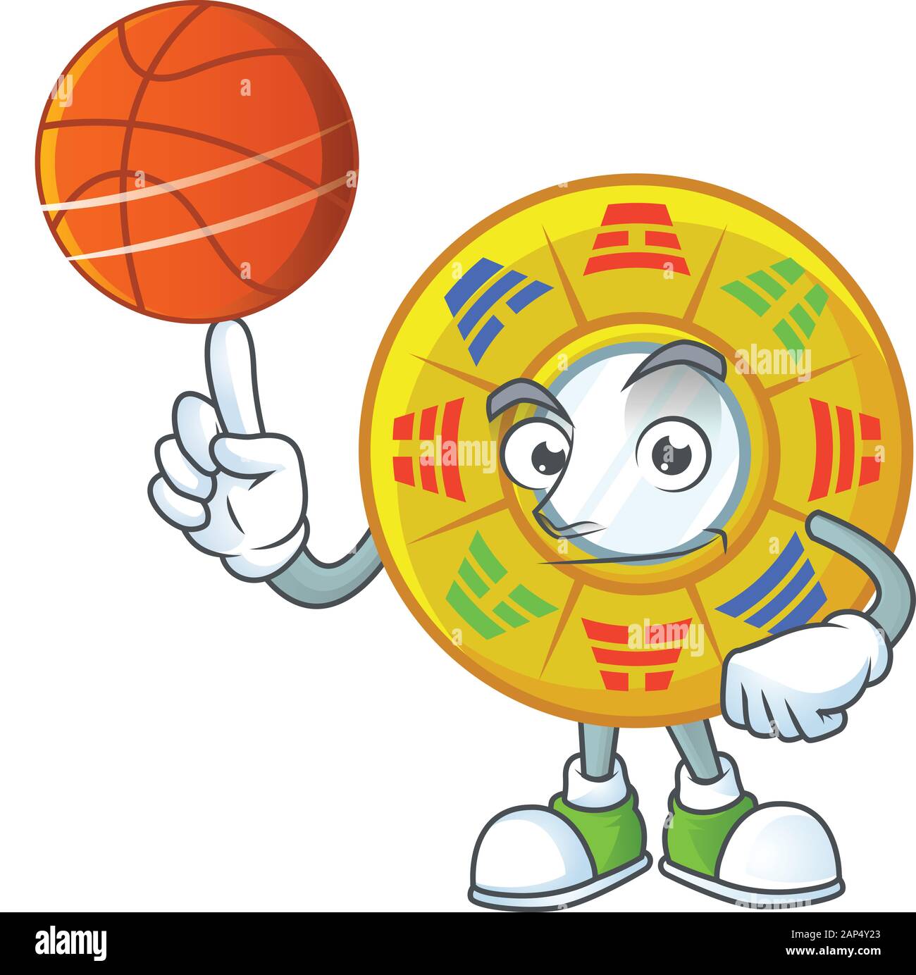 a Healthy chinese circle feng shui cartoon character playing basketball ...