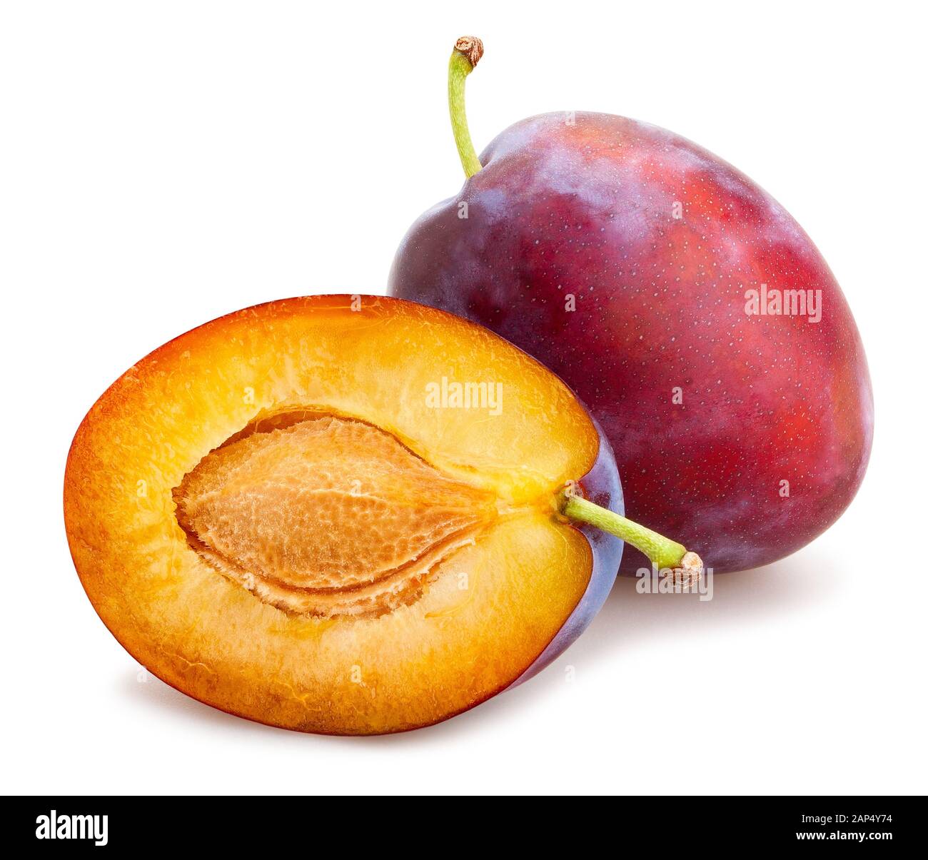 sliced plum path isolated on white Stock Photo - Alamy
