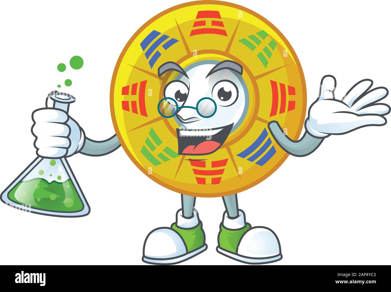 Smart Professor chinese circle feng shui cartoon character with glass ...