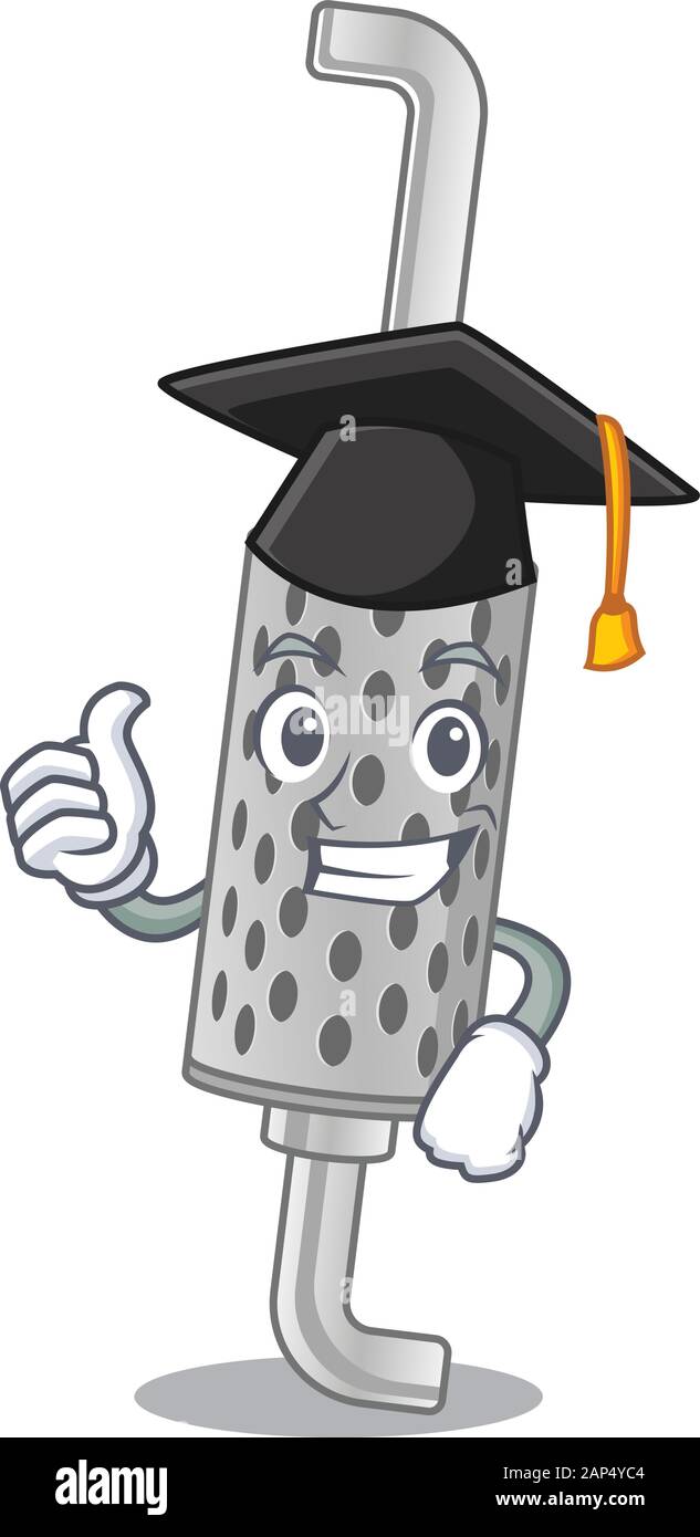 happy and proud of exhaust pipe wearing a black Graduation hat Stock ...