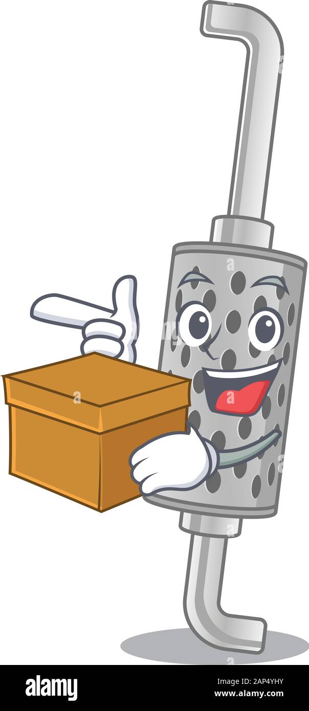 Cute exhaust pipe cartoon character having a box Stock Vector Image ...
