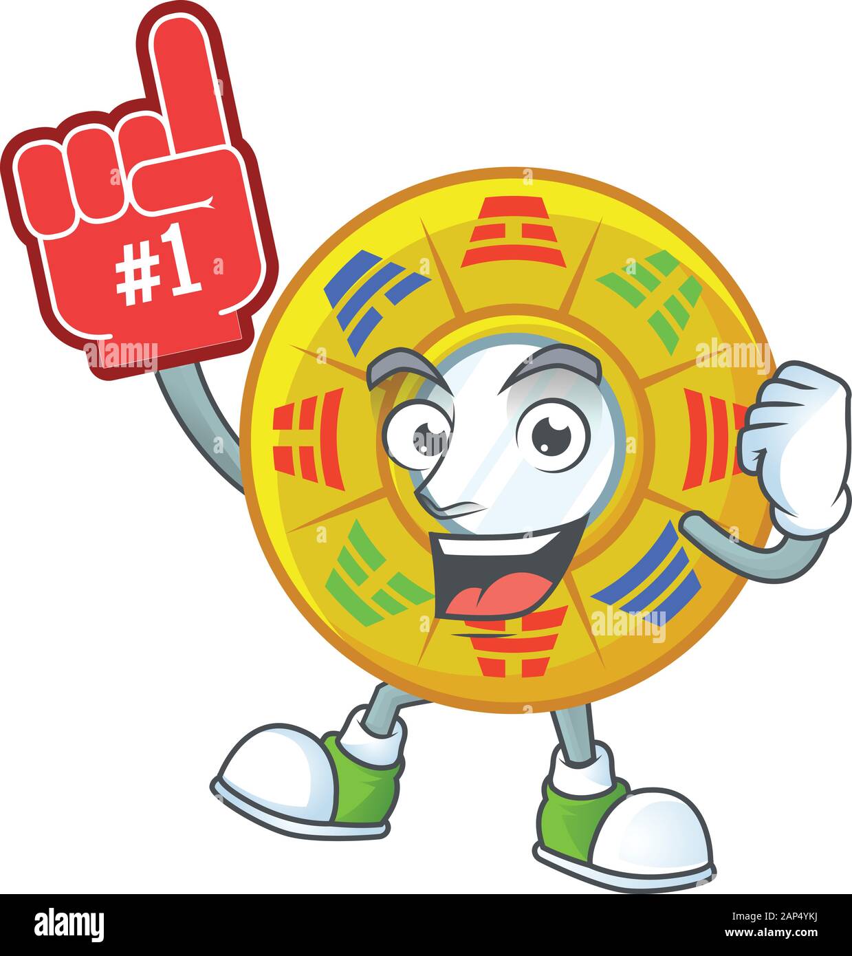 Chinese circle feng shui mascot cartoon style holding a Foam finger ...